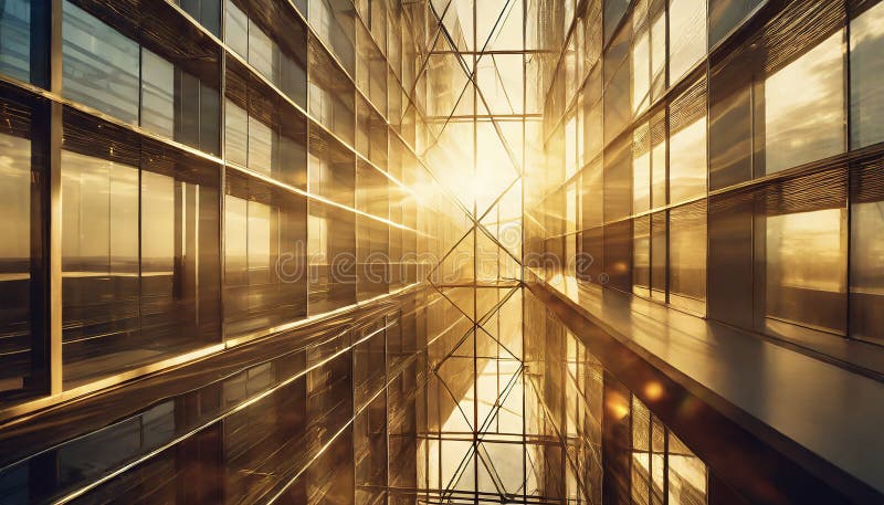 Golden Light Rays Effect with Geometric Shapes of a Glass Building ...