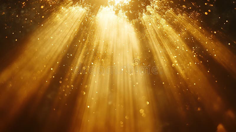 Golden Light Rays and Particles Shine from Above, Creating a Magical ...