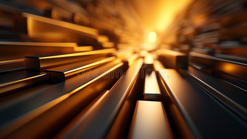 Golden Light Rays Piercing through Abstract Geometric Forms, Vibrant 3D ...