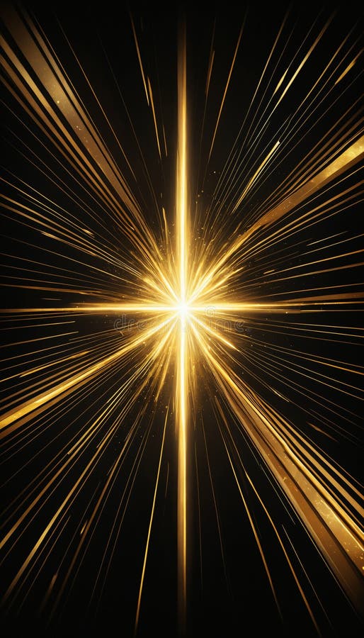 Gold Light Ray Explosion with Glittering Particles and Abstract Lines ...
