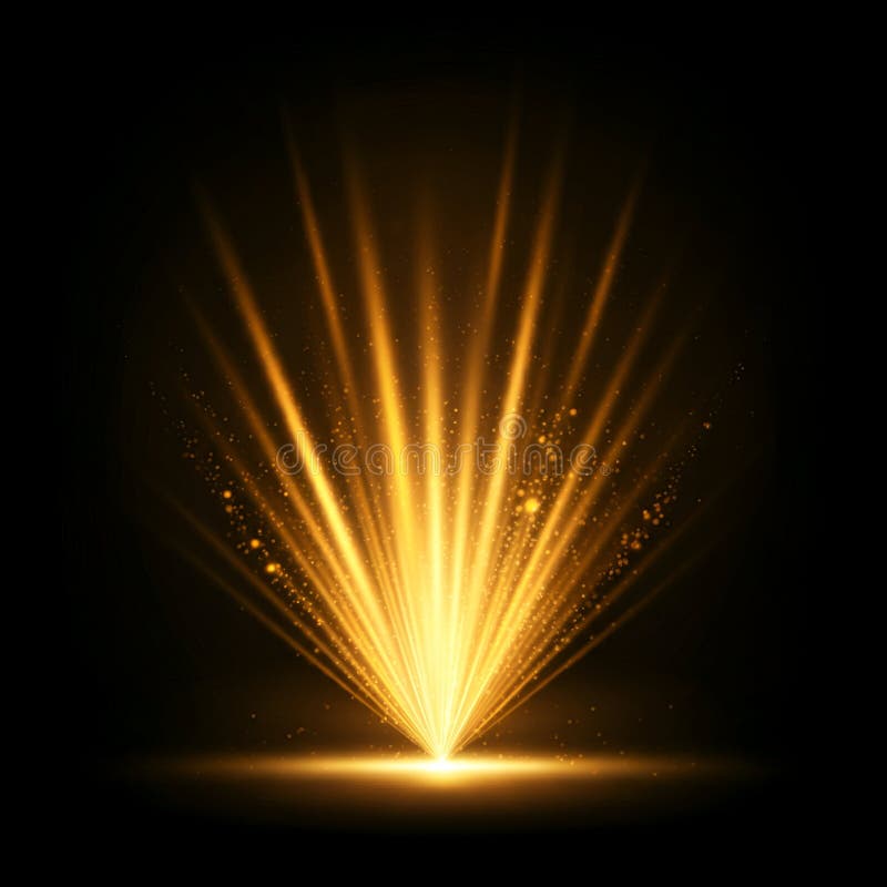 Golden Light Rays Radiating from a Central Point on Dark Background ...
