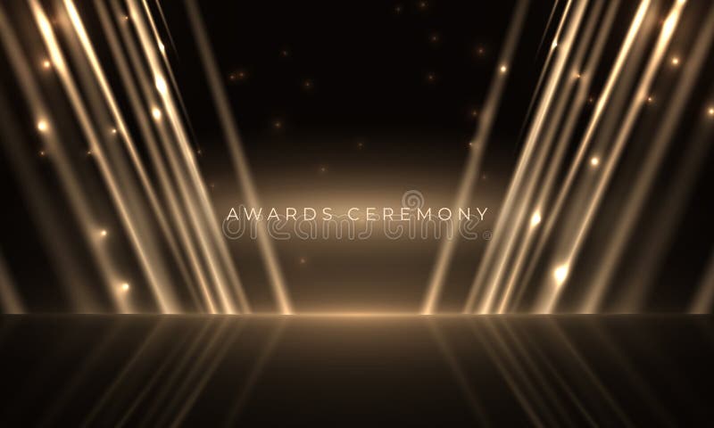 Golden Light Rays Scene with Stars and Sparkles. Award Ceremony Vector ...