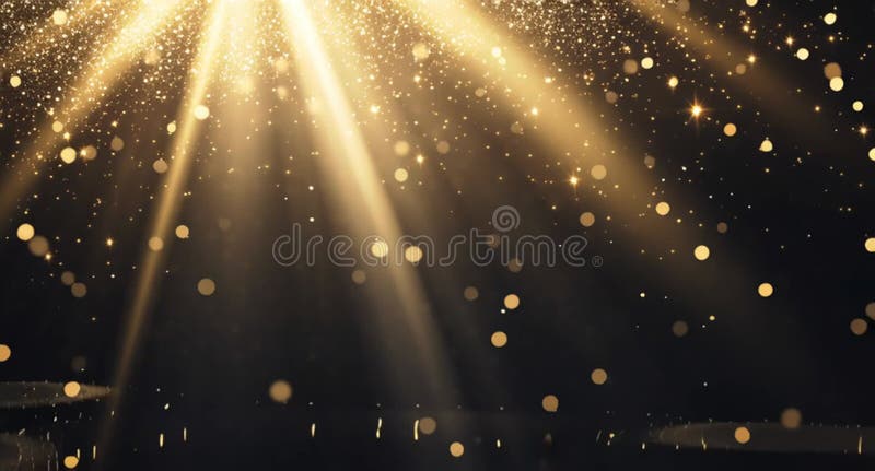 Golden Light Rays Shine through a Dark Background, Creating a Sparkling ...