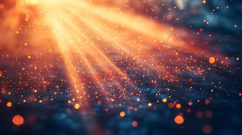 Golden Light Rays Shine Down with Bokeh Particles on a Dark Blue ...