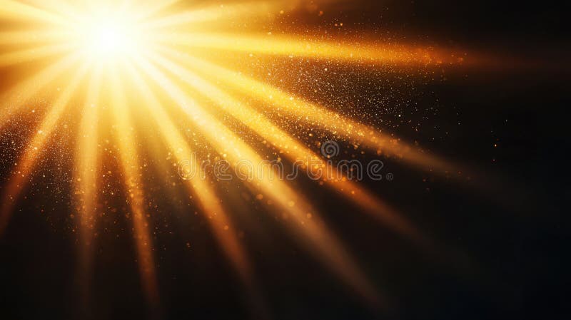 Golden Light Rays Shining Flare Black Abstract Background through a ...
