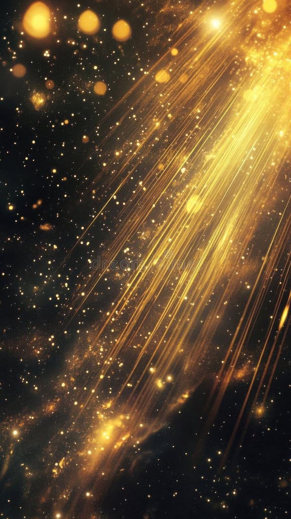 Golden Light Rays, Sparkling Dust, Galaxy Background Stock Illustration ...