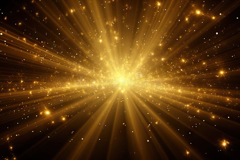 Golden Light Rays and Stars Abstract Background a Glowing Celestial ...