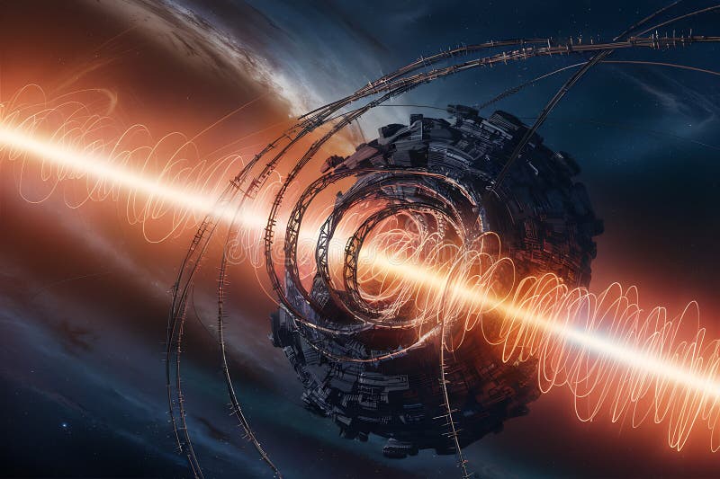 Golden Light Rays Streaming through a Spaceship Ring Stock Illustration ...