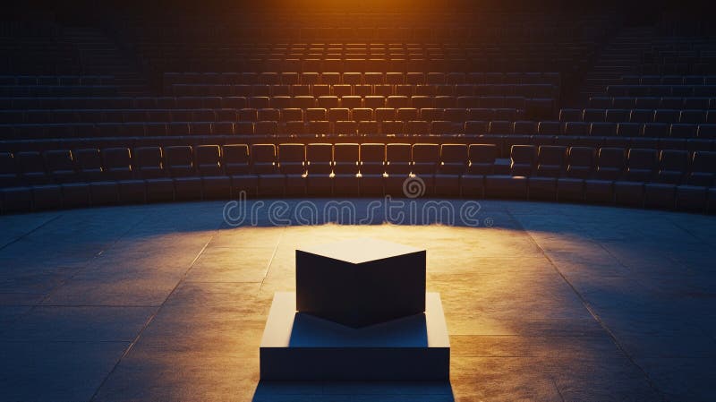 Sunset Casts Golden Light on Empty Amphitheater with Central Stage ...