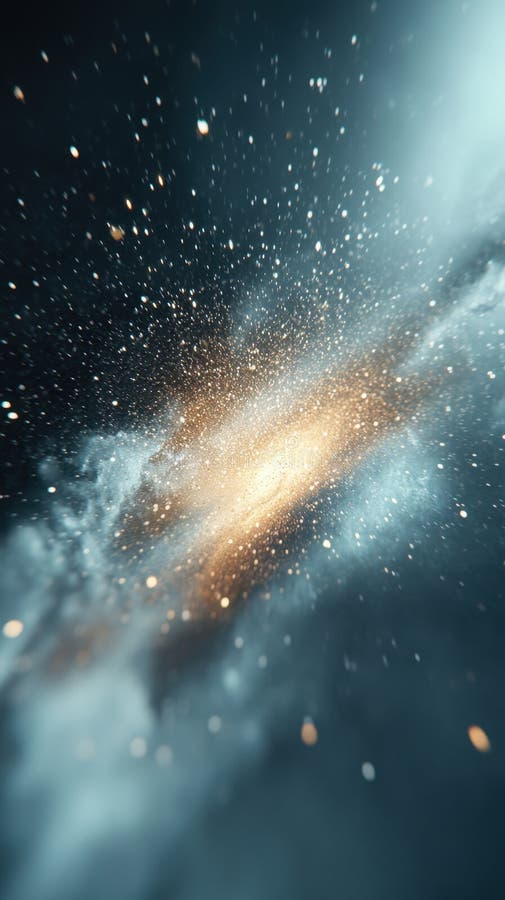 Golden Light Shines Bright, Small Specks Float and Drift in a Dark Vast ...