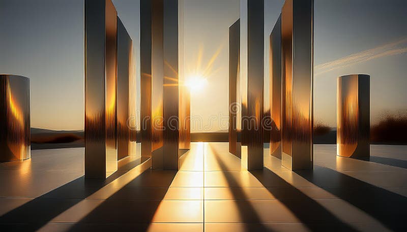 Golden Light Shining through Modern Architectural Structure at Sunset ...