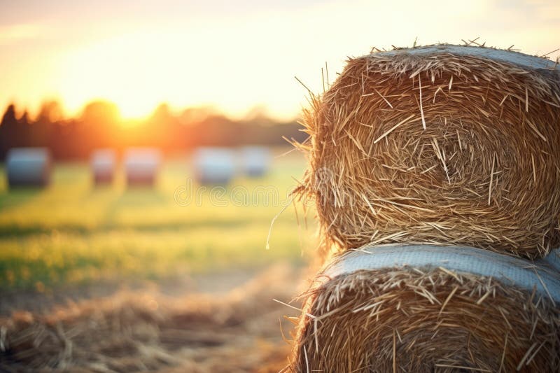 Golden Light on a Stack of Hay Bales Stock Image - Image of field ...