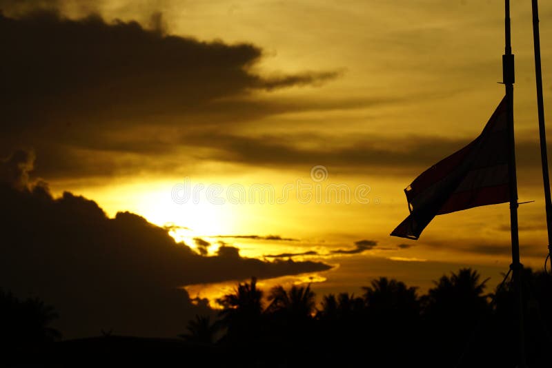 Golden Light of Sunset an Evening by the River, Thailand. Stock Photo ...