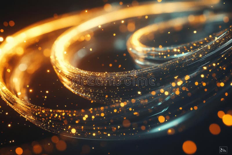 Golden Light Trails Spiral Dynamically Across Dark Background, Abstract ...