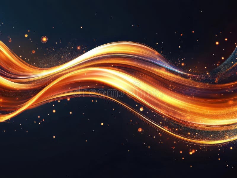 Golden Light Wave Flows Smoothly with Sparkling Particles, Dynamic ...
