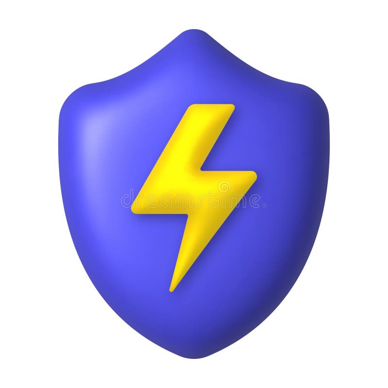 Golden Lightning on a Purple Shield. Protection Concept. 3d Realistic ...