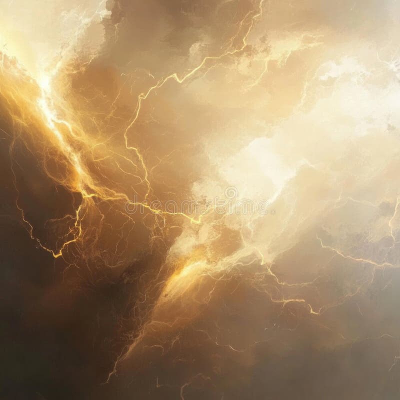 Golden Lightning Storm Energy Dramatic Thunderbolt Dark Cloudy Sky ...