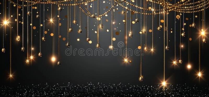 Golden Lights Falling on a Black Background Stock Photo - Image of ...