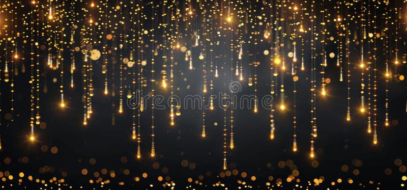 Golden Lights Falling on a Black Background Stock Photo - Image of ...
