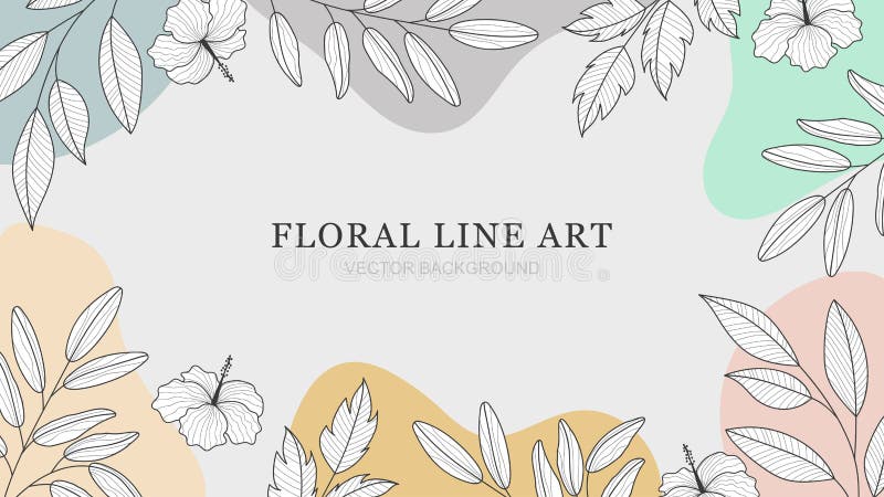 Tropical Floral Line Art with Abstract Shape Background Stock Vector ...