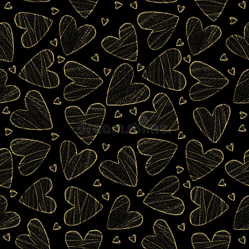 Golden Linear Hearts Seamless Pattern. Stock Illustration ...