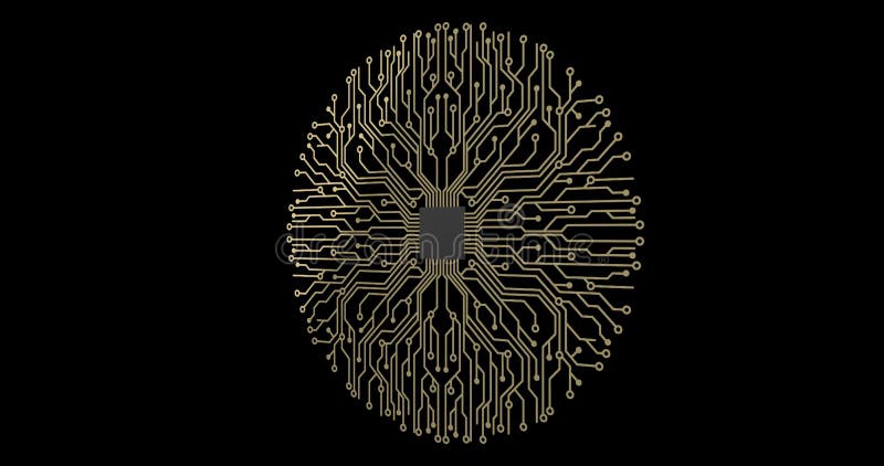 Golden Lines on a Black Background Forming a Processor Design. 3D ...