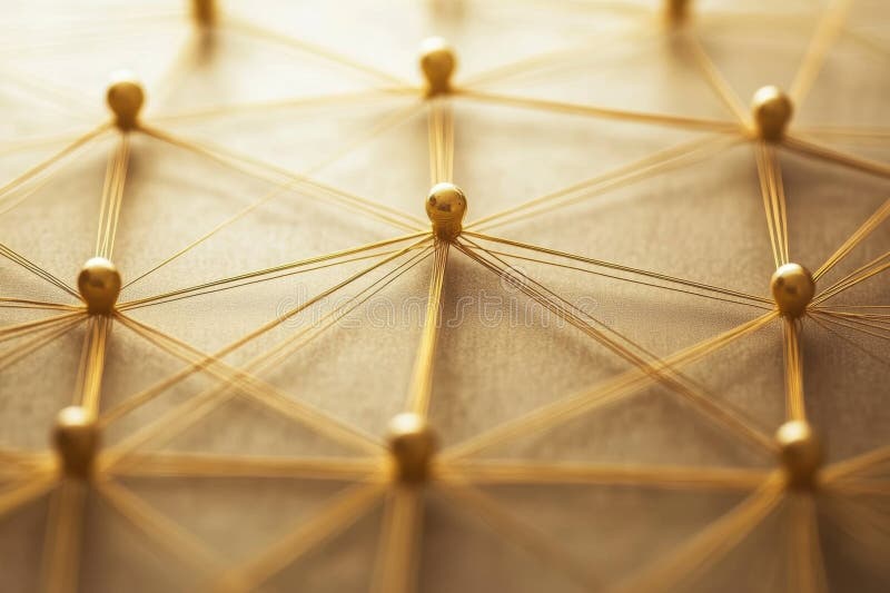 Golden Lines Connect Nodes in a Network Layout, Creating a Visually ...