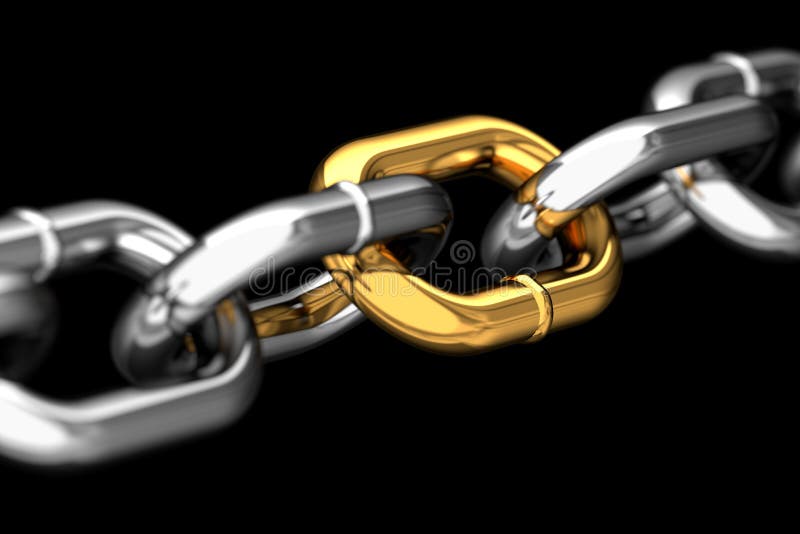 Golden link in a chain stock illustration. Illustration of connection ...