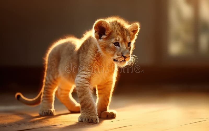 Golden Lion Cub in the Sunlight. Created by Generative Artificial ...