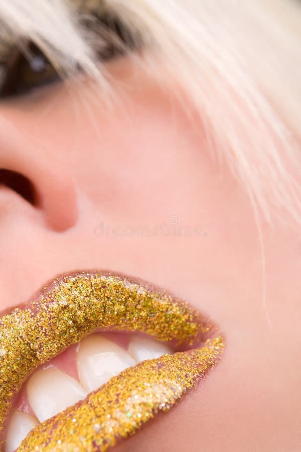 Golden lips stock image. Image of lips, skin, cosmetics - 12377579