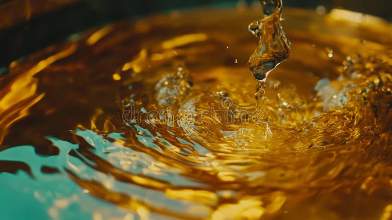 A Golden Liquid Bead Landing on a Still Water Surface Stock Image ...