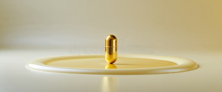 Golden Liquid Capsule on a Light Yellow Colored Surface Stock Photo ...