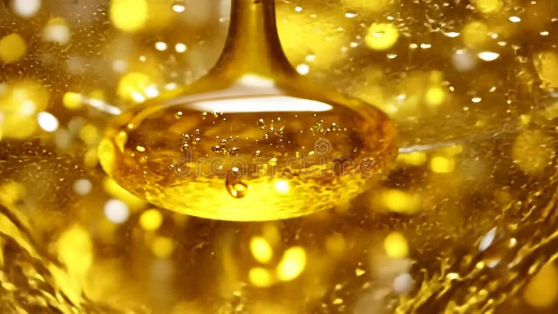 Golden Liquid Drip, Showcasing Viscosity with Illuminated, Bubbling ...