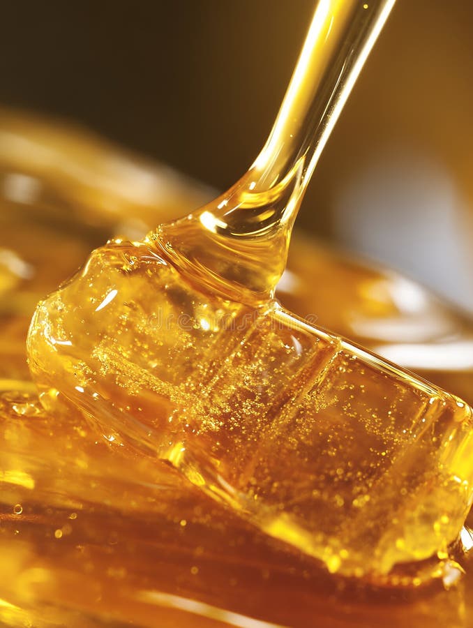 Golden Liquid Dripping from a Dipper Showing a Viscous Liquid Texture ...