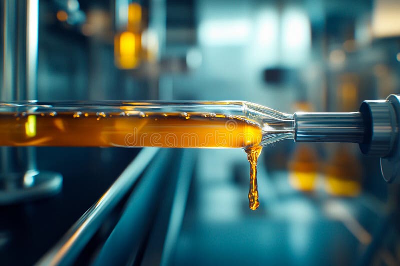 Golden Liquid Drips from a Lab Pipette in a Modern Laboratory Setting ...