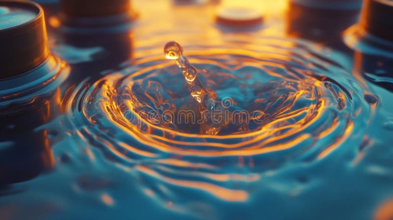 Golden Liquid Drop Creating Ripples in Teal Water Stock Illustration ...