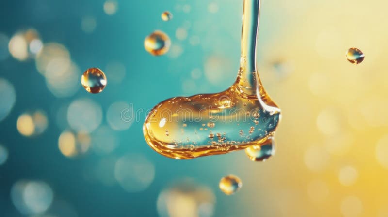 Golden Liquid Drop Falling on Teal Background Stock Illustration ...