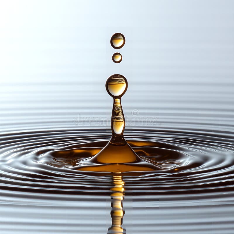 Golden Liquid Drop Falling into Water Creating Ripples Abstract ...
