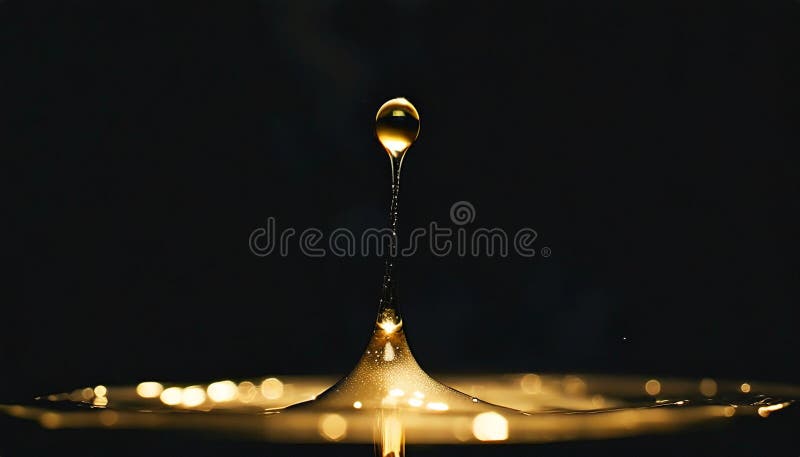 Golden Liquid Drop Impact in Dramatic Lighting on Dark Background Stock ...