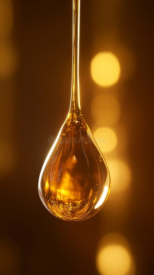 Golden Liquid Droplet with Abstract Light Reflections Stock Photo ...