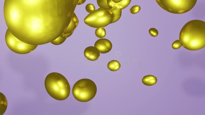 Golden Liquid Drops Fly on a Purple Background. Abstract Background of ...