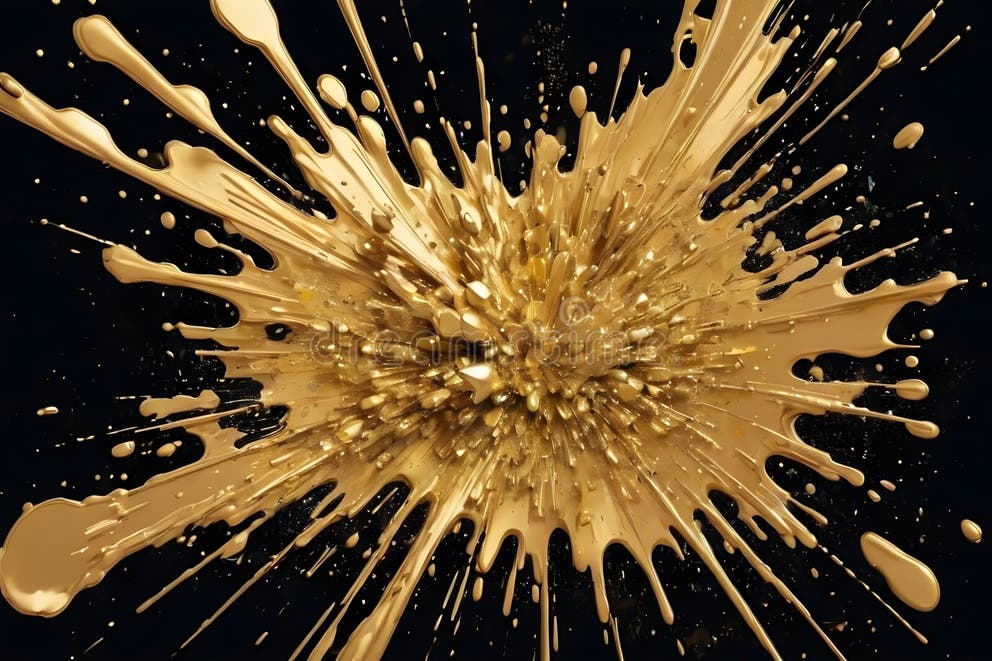 Golden Liquid Exploding Against Black Background Stock Illustration ...