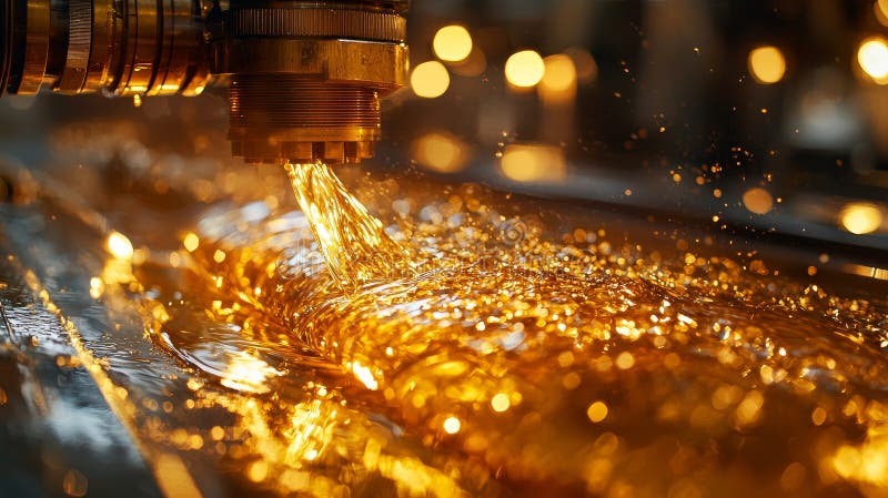 Golden Liquid Flowing from Machine in Industrial Setting Stock ...