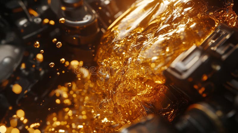 Golden Liquid Flowing Over Engine Parts Stock Illustration ...