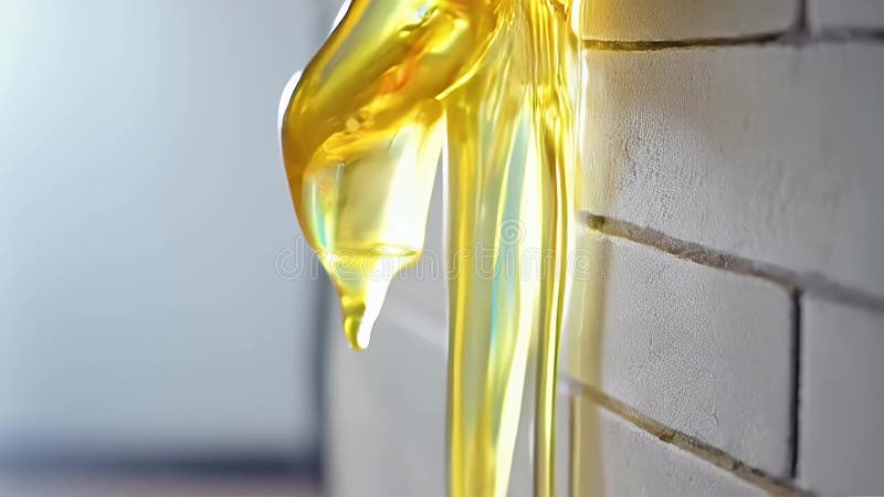 Golden Liquid Flowing Smoothly Over White Textured Tiles Creates an ...