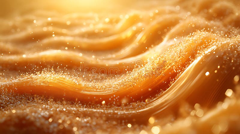 Golden Liquid Flowing, Sunlit Texture, Bokeh Background, Advertising ...