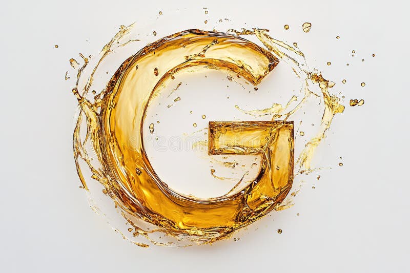 Golden Liquid Forming G Shape with Splashes, Flowing Movement, Light ...