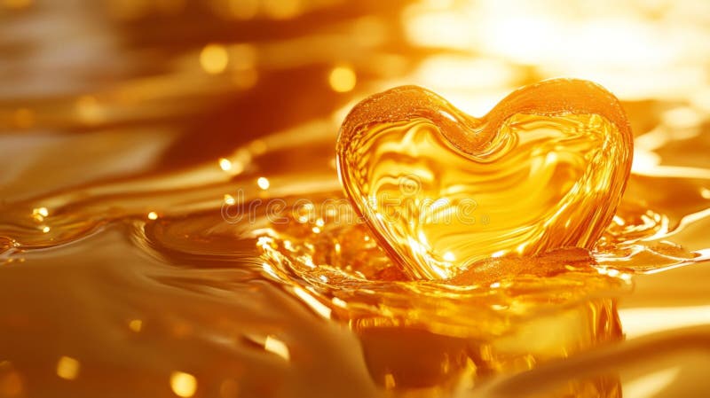 Golden Liquid Heart Shaped Splash in Sunlit Fluid Stock Illustration ...