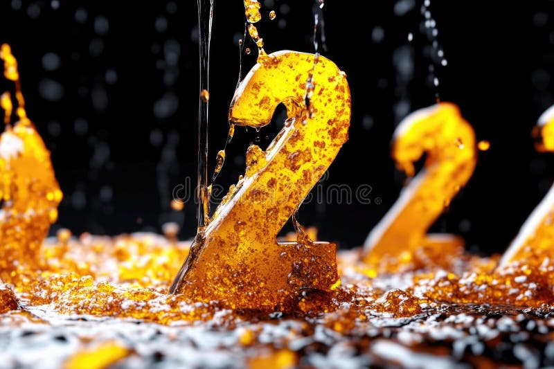 Golden Liquid Numbers Emerging with Splashes and Bubbles on Black ...