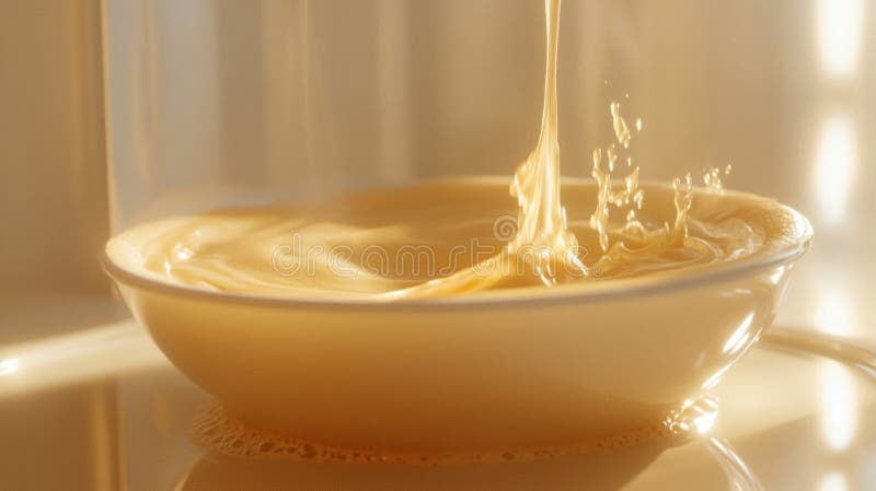 Golden Liquid Pouring into a Bowl Creating Splashes Stock Illustration ...